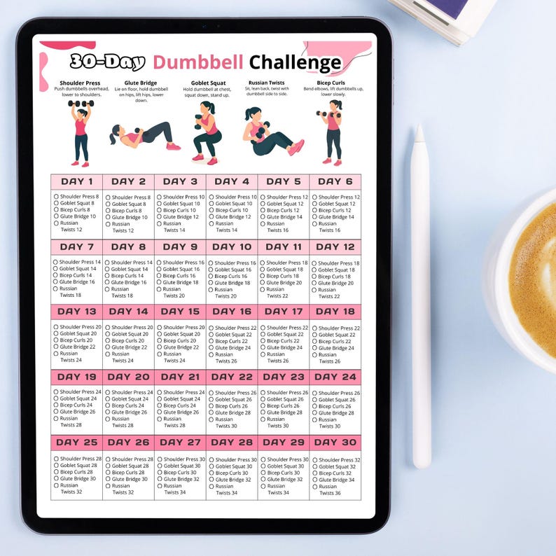 30 Day Dumbbell Challenge – Home Dumbbell Exercises Chart, Daily ...