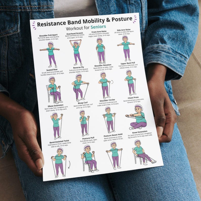 Resistance Band Mobility & Posture Exercises for Seniors Printable ...
