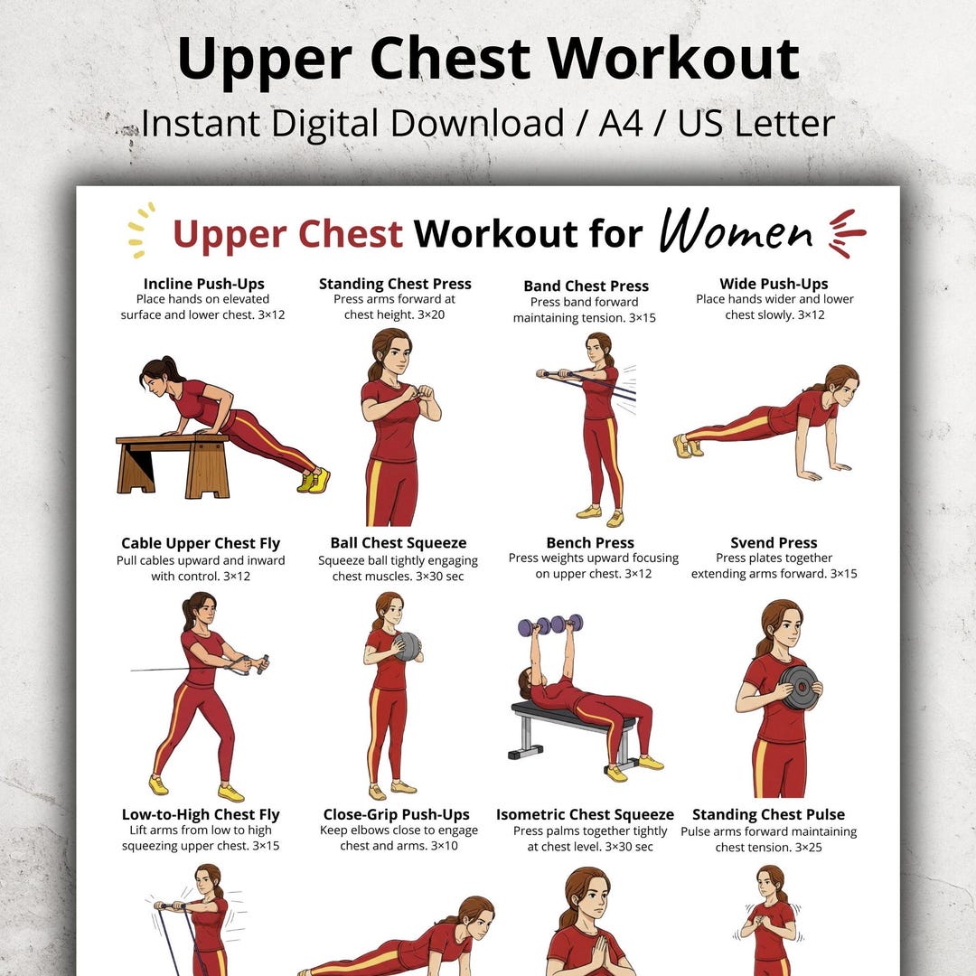 Upper Chest Workout Poster for Women, Chest Exercise Chart at Home ...
