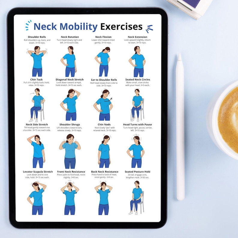 Neck and Shoulder Stretch Chart for Seniors & Desk Workers | Gentle ...