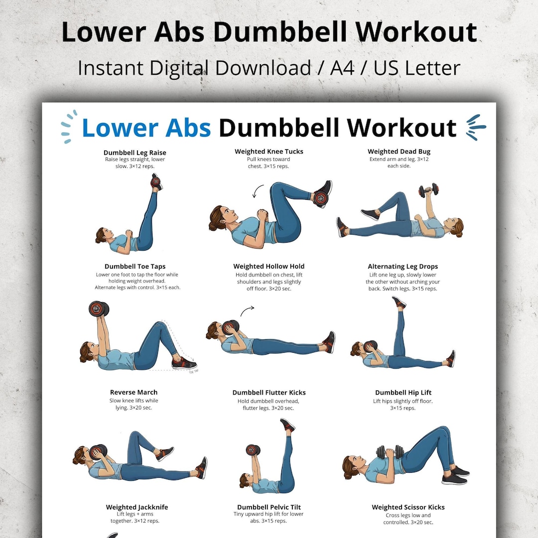 Lower Abs Dumbbell Workout Printable, Weighted Ab Exercises Chart, Core ...