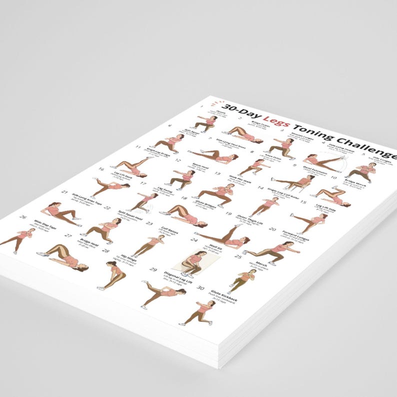 30 Day Leg Challenge Printable, Thigh & Lower Body Workout Chart, Home ...