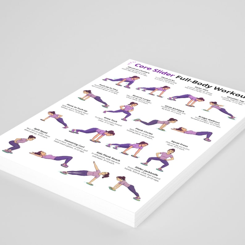 Core Slider Full Body Workout Printable Poster, Exercise Slider Chart ...
