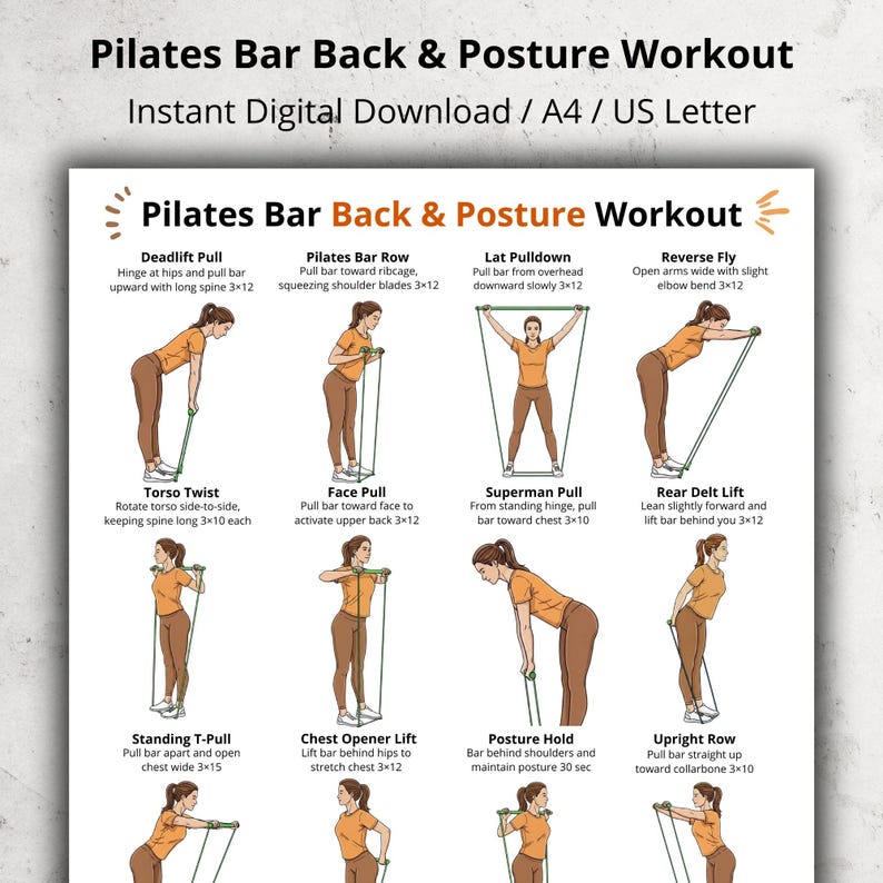 Pilates Bar Back And Posture Workout Pilates Bar Exercise Chart Home