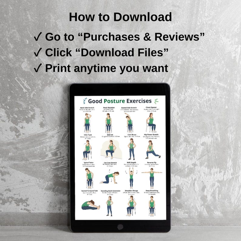 Good Posture Exercises Chart | Printable Back and Neck Workout Poster ...