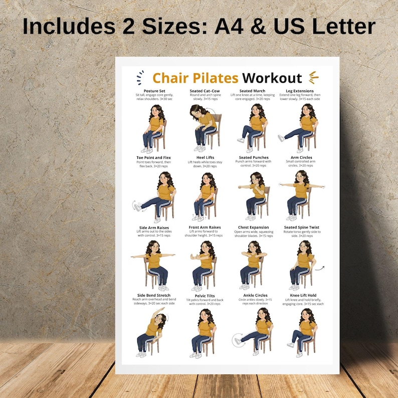 Chair Pilates Workout Printable, Seated Full Body Exercises at Home ...