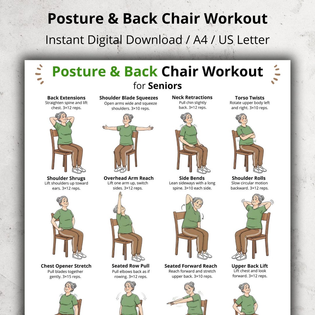 Posture & Back Chair Exercises for Seniors, Seated Back Workout, Gentle ...