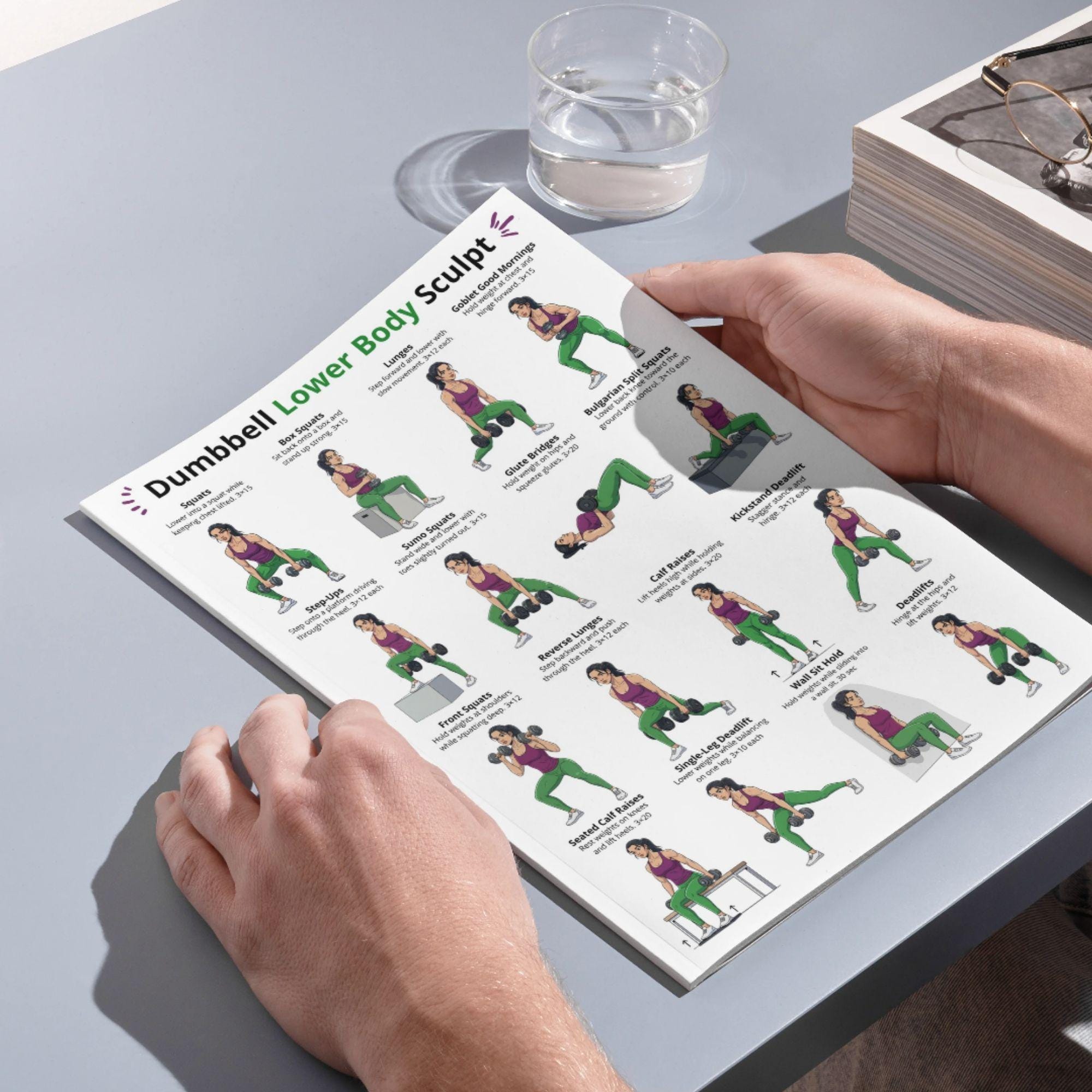 Dumbbell Lower Body Workout Poster, Leg & Glute Exercise Chart, Home ...