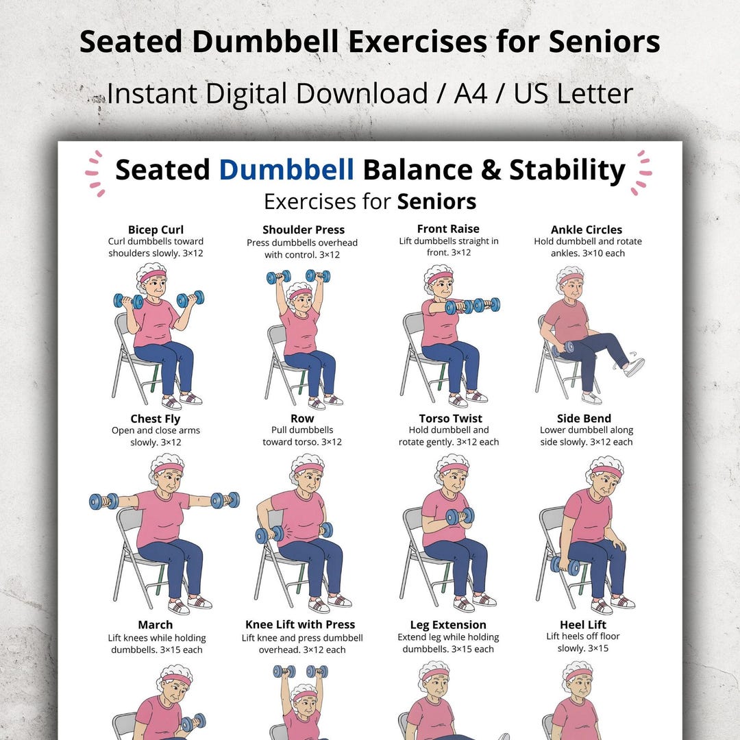 Seated Dumbbell Exercises for Seniors, Chair Exercise Chart Printable ...