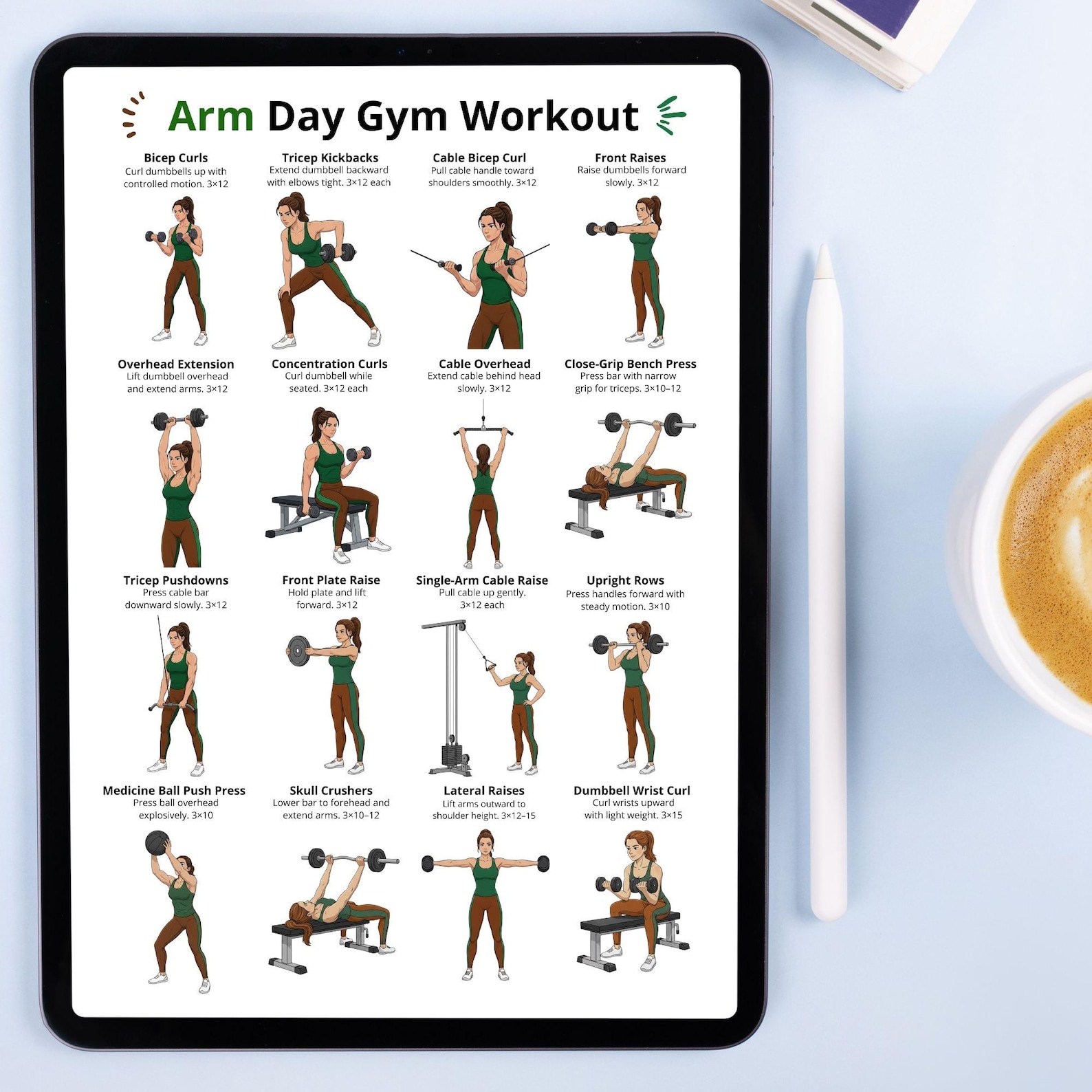 Arm Day Gym Workout Poster, Bicep & Tricep Exercises Chart Printable ...