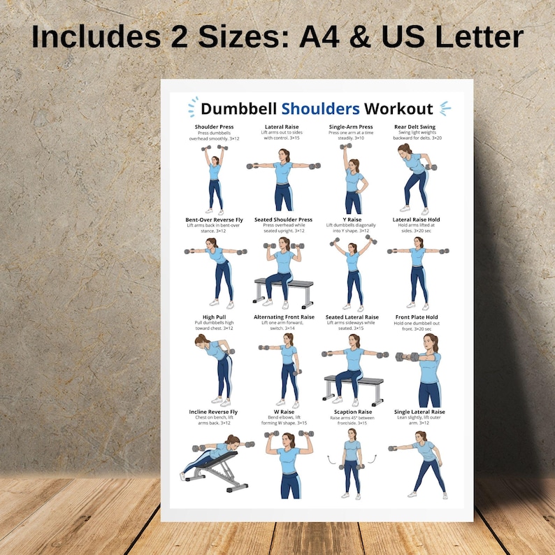 Dumbbell Shoulders Workout Poster, Shoulder Exercise Chart, Dumbbell ...