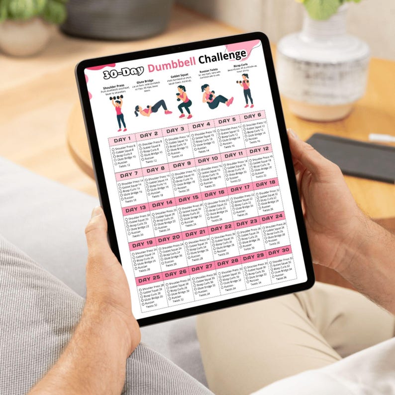 30 Day Dumbbell Challenge – Home Dumbbell Exercises Chart, Daily ...
