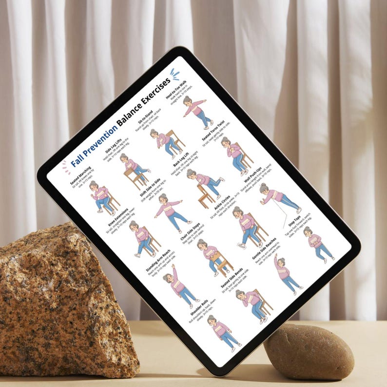 Balance & Stability Exercises Printable, Standing and Seated Chair ...