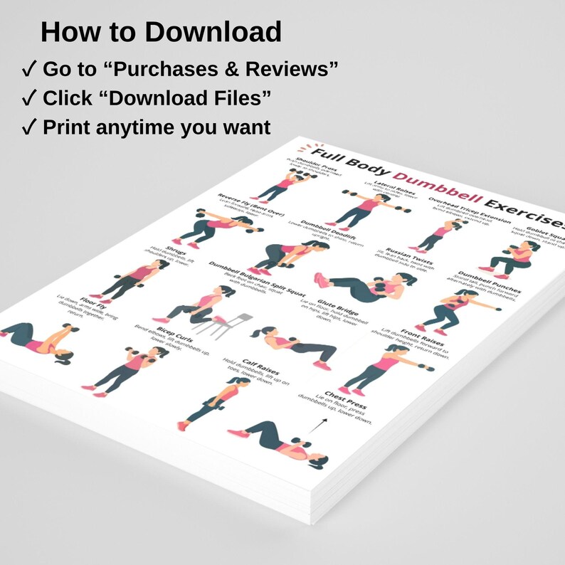Dumbbell Workout Poster Set Printable, Full Body, Abs & Core, Back and ...