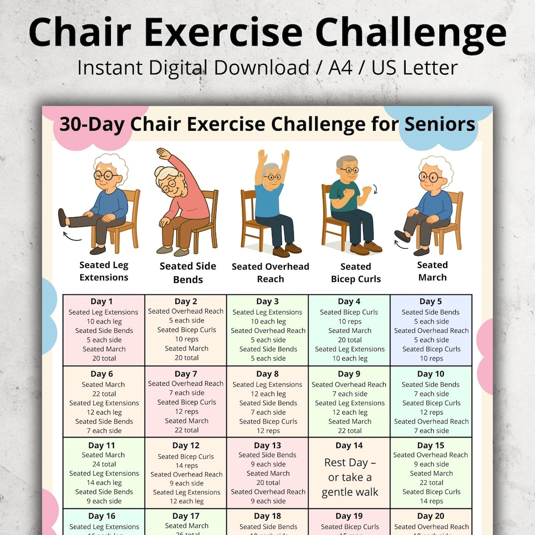 30-day Chair Exercise Challenge for Seniors Printable PDF, Seated ...