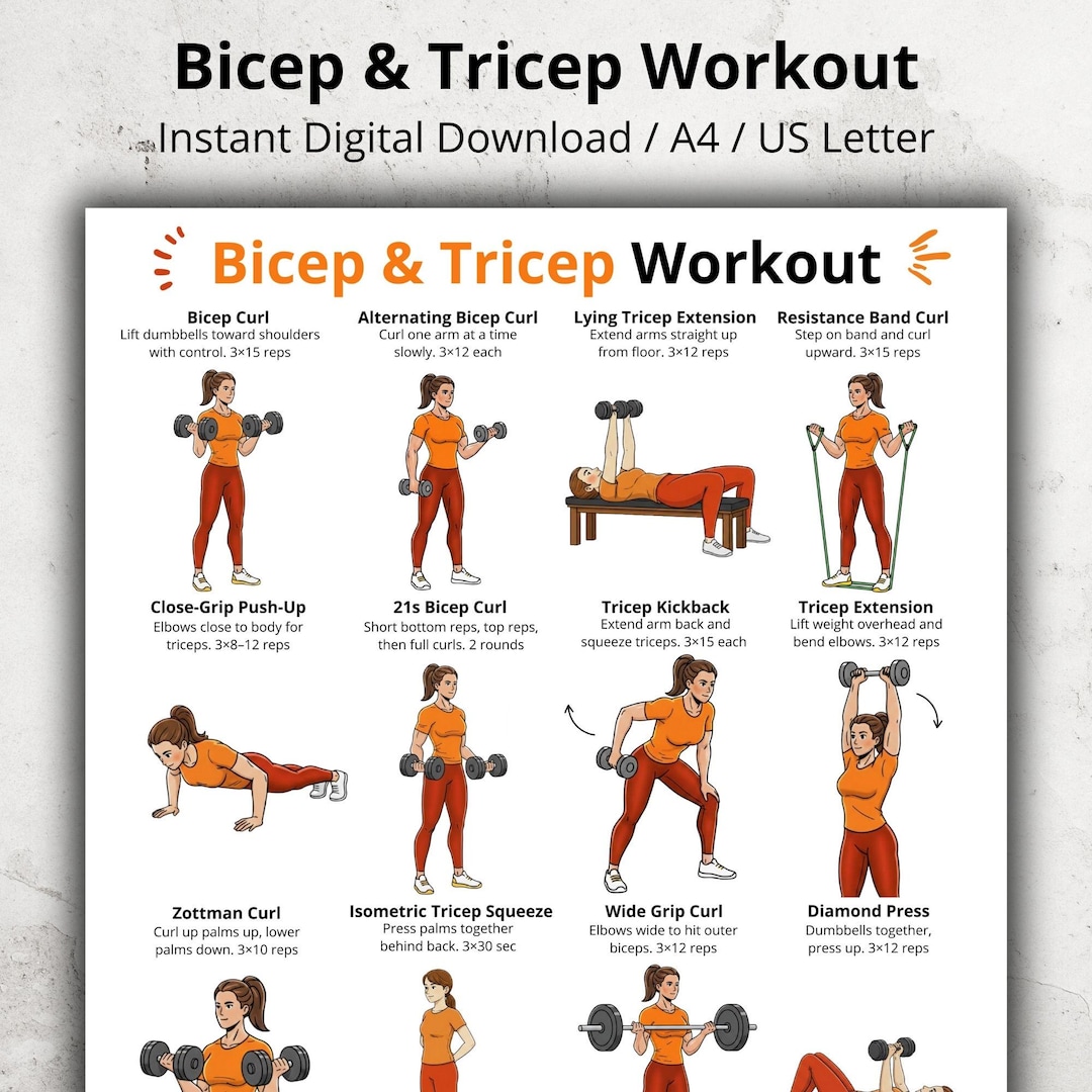 Biceps and Triceps Workout Chart, Arm Exercises With Dumbbells and ...