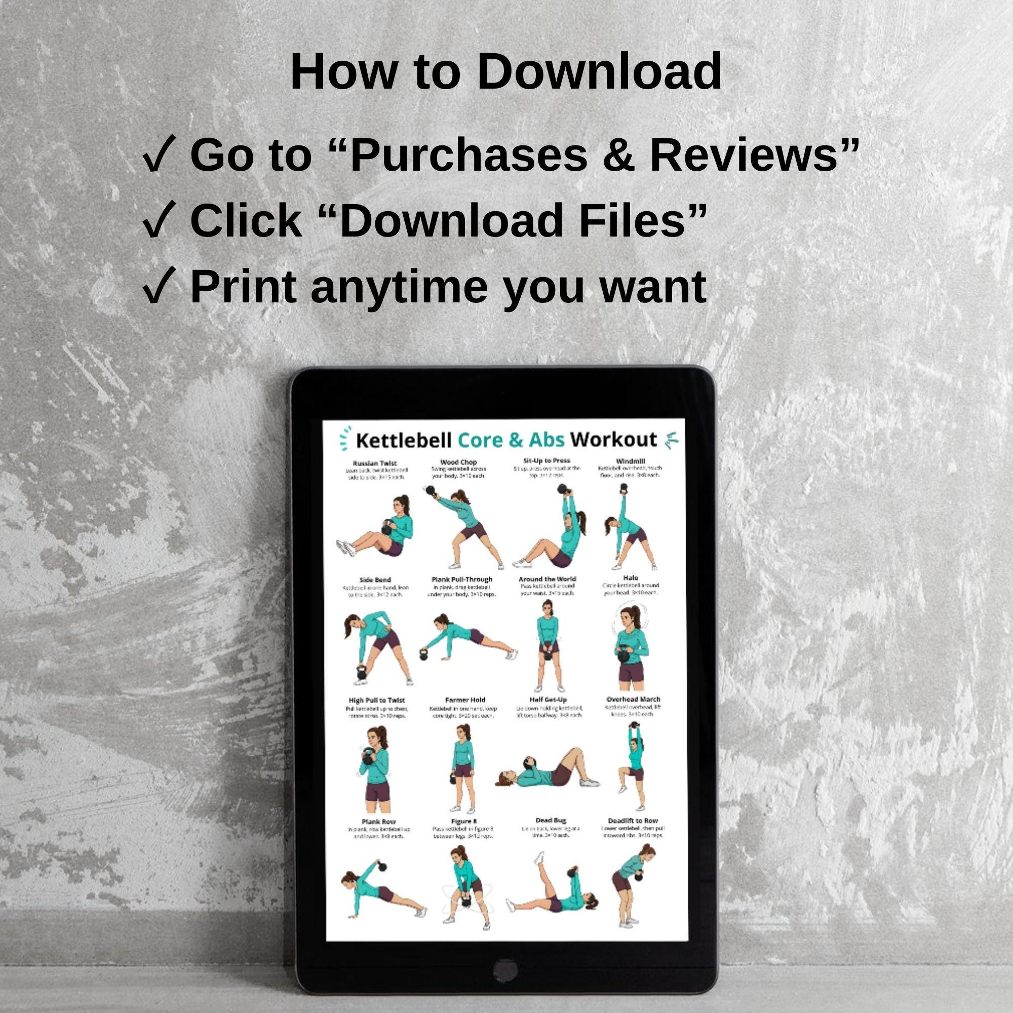 Kettlebell Workout Set, Full Body Kettlebell Exercises, Core Abs Glutes ...