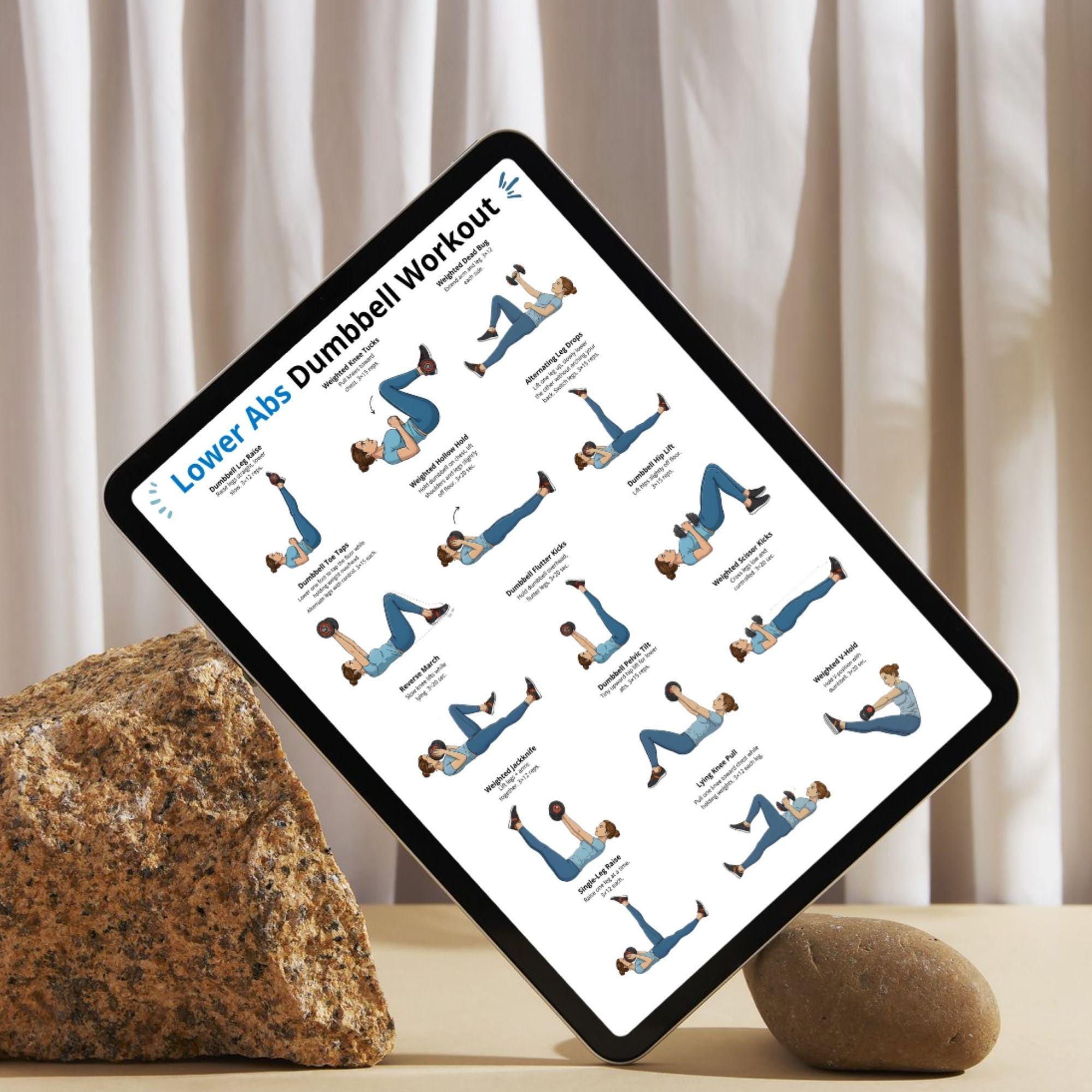 Lower Abs Dumbbell Workout Printable, Weighted Ab Exercises Chart, Core ...