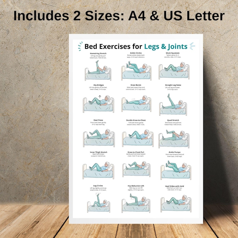 Bed Exercises for Legs & Joints Printable, Senior Bed Routine Chart ...