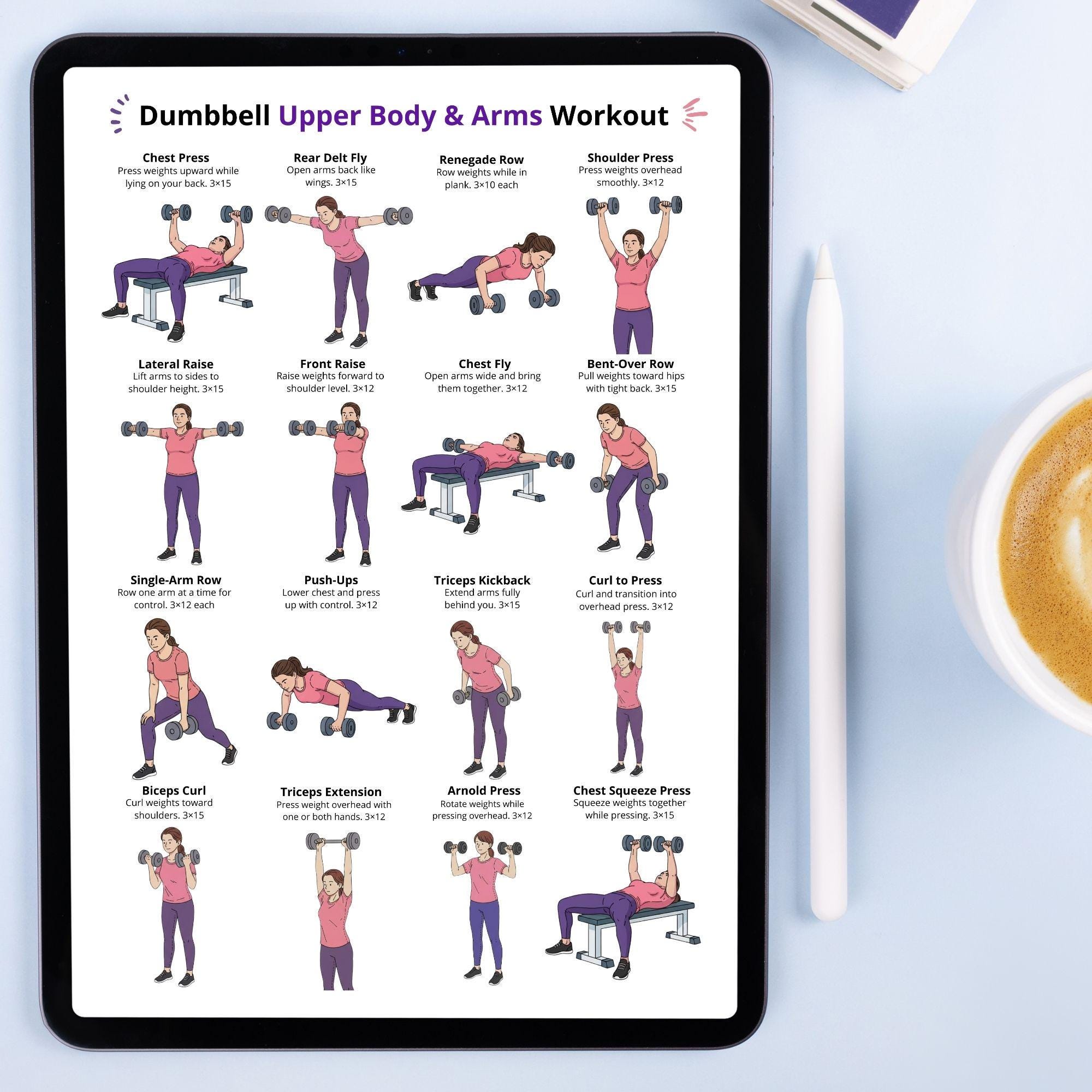 Dumbbell Upper Body & Arms Workout Poster, Arms Exercise Chart ...