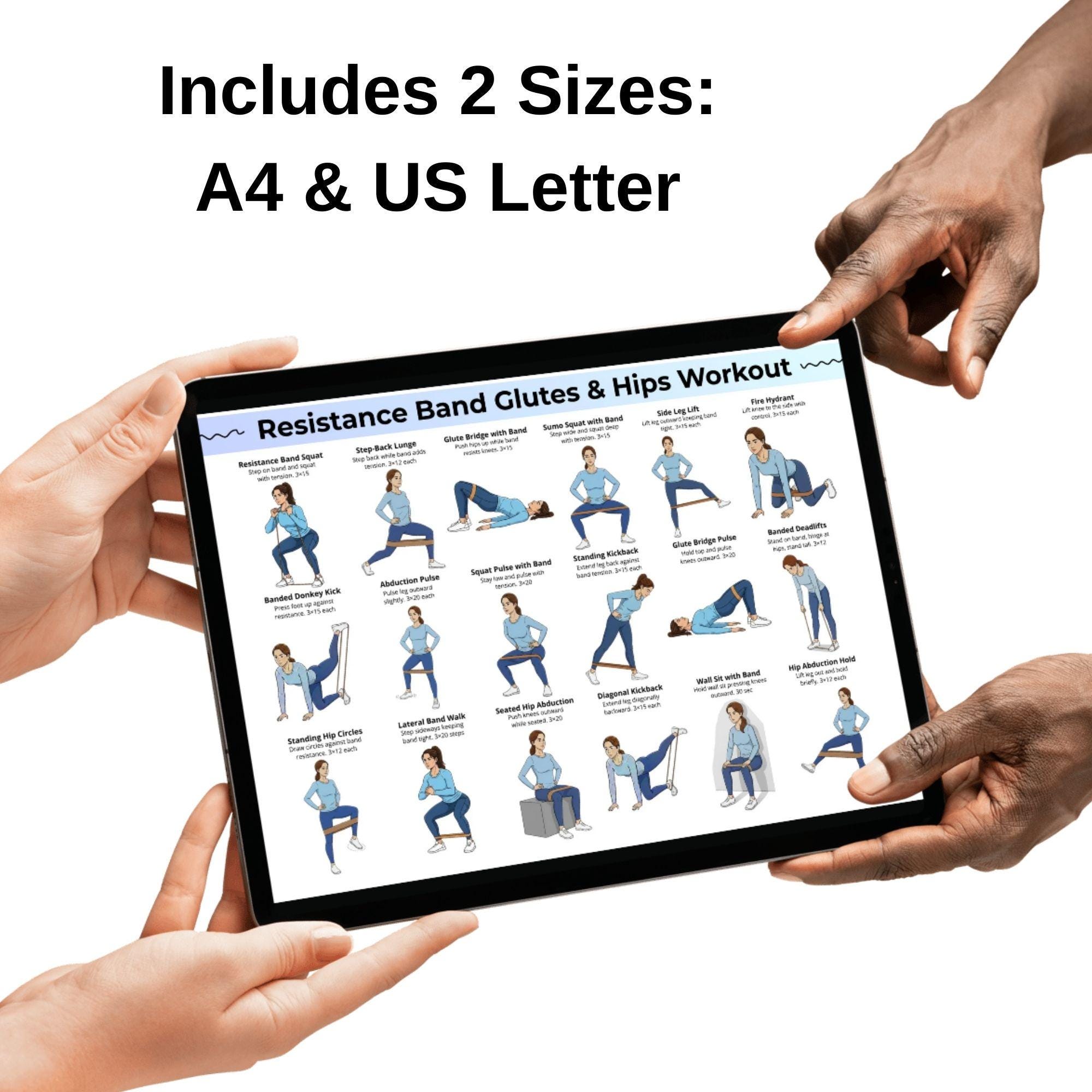 Resistance Band Glutes & Hips Workout Poster, Resistance Band Lower ...