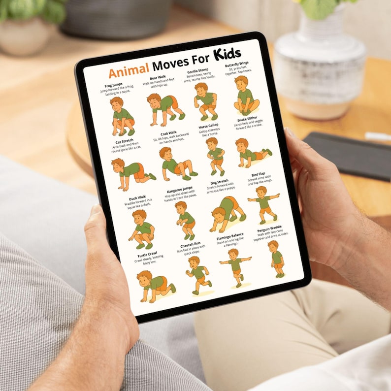 Animal Moves for Kids – Fun Exercise Chart With Animal Actions, Active ...