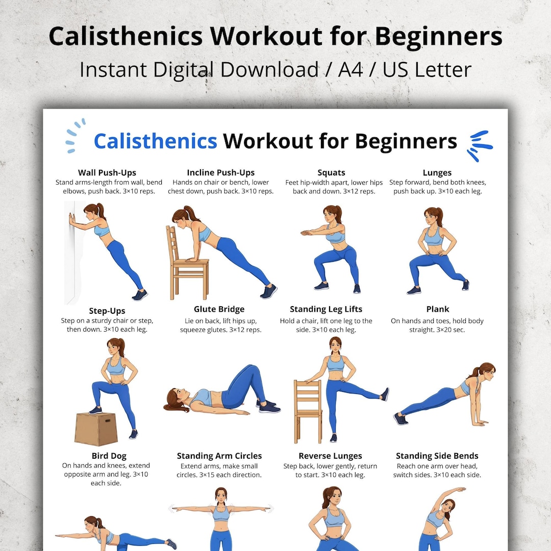 Calisthenics Workout for Beginners Printable | Bodyweight Exercise ...