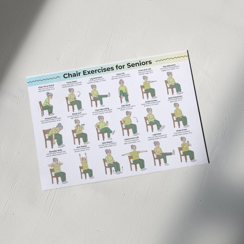 Chair Exercises for Seniors Poster, Seated Full Body Exercise Chart ...
