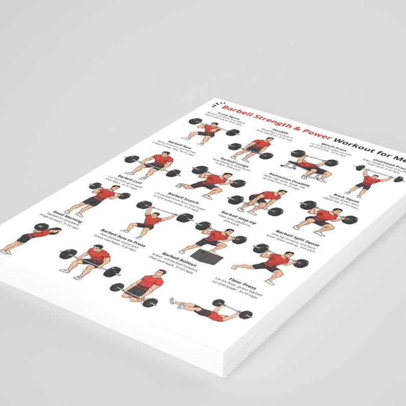 Barbell Workout for Men Printable Poster, Full Body Barbell Exercise ...