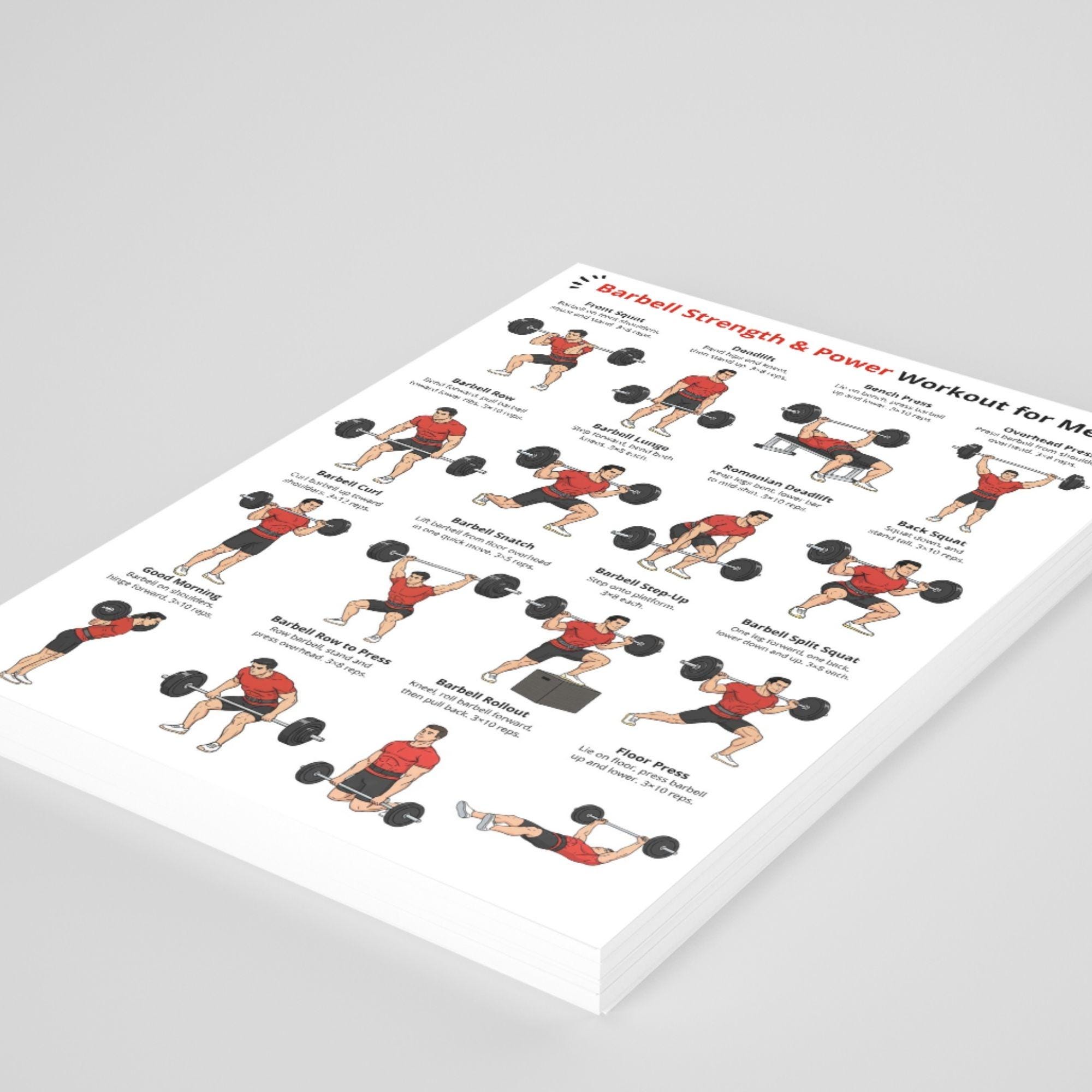 Barbell Workout for Men Printable Poster, Full Body Barbell Exercise ...