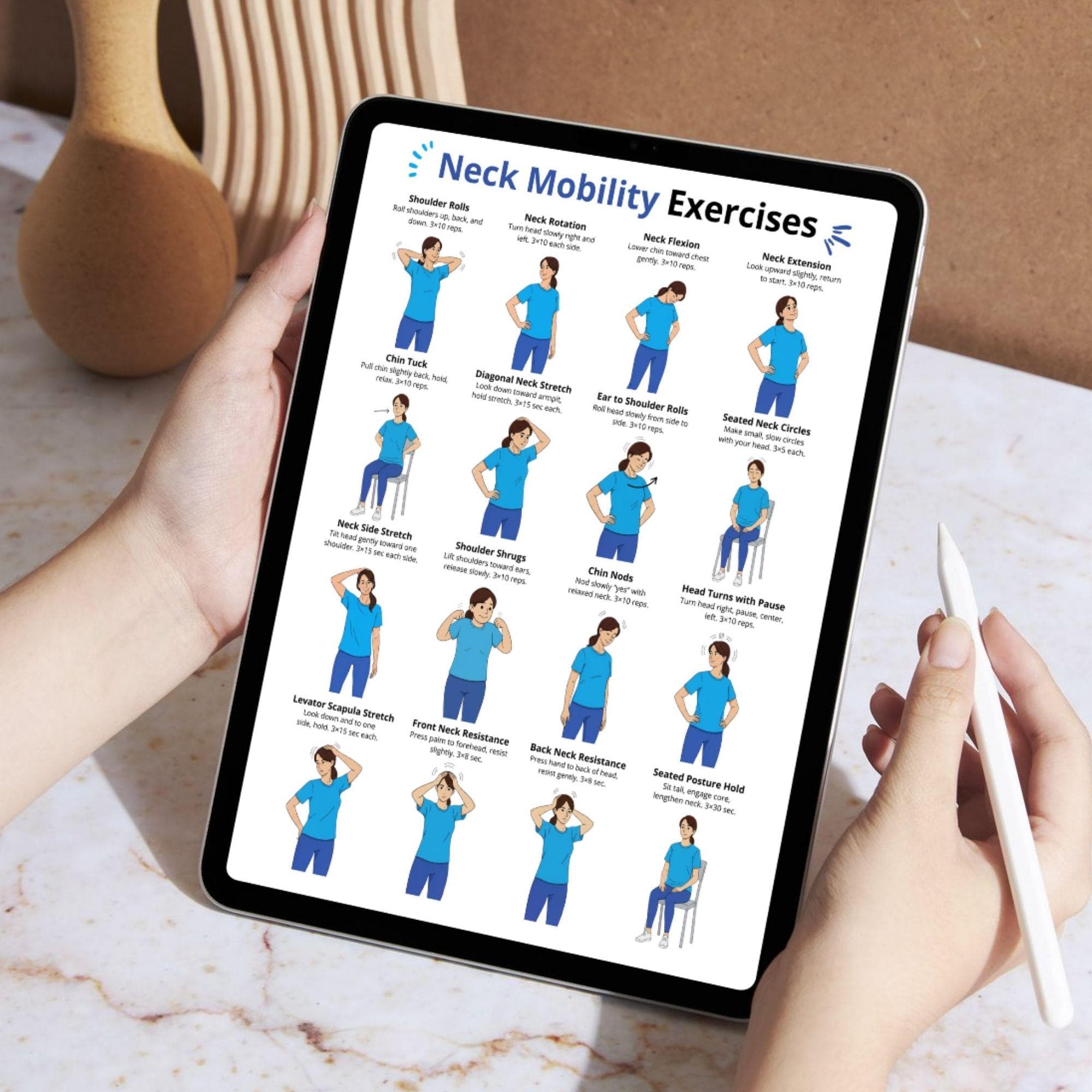 Neck and Shoulder Stretch Chart for Seniors & Desk Workers | Gentle ...