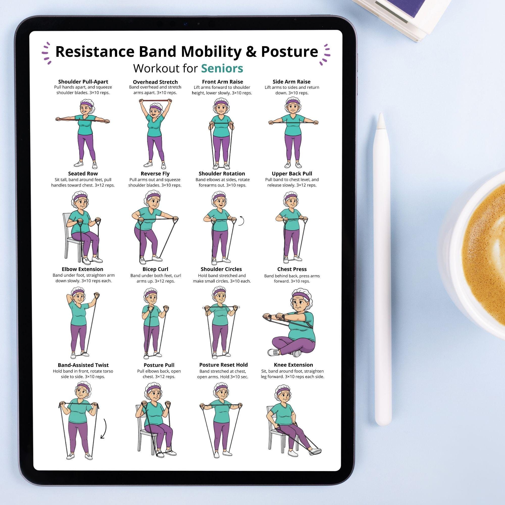 Resistance Band Mobility & Posture Exercises for Seniors Printable ...