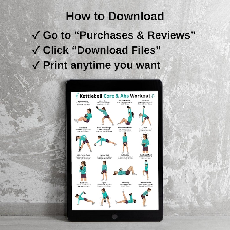 Kettlebell Core and Abs Workout Chart, Printable Abdominal and Oblique ...