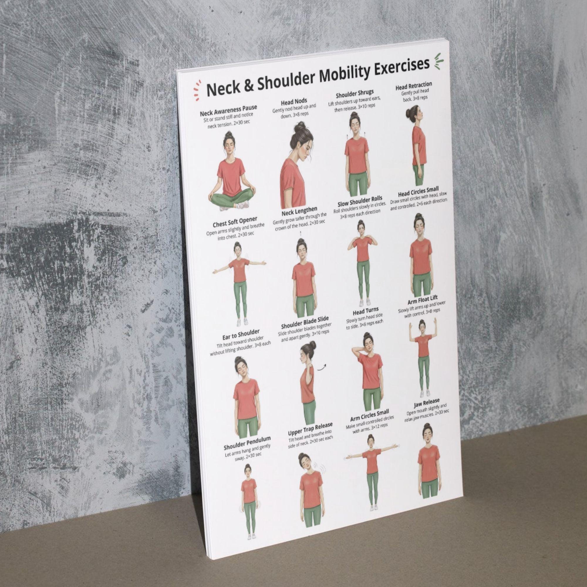 Neck and Shoulder Exercises, Mobility Exercises Poster PDF, Seated and ...