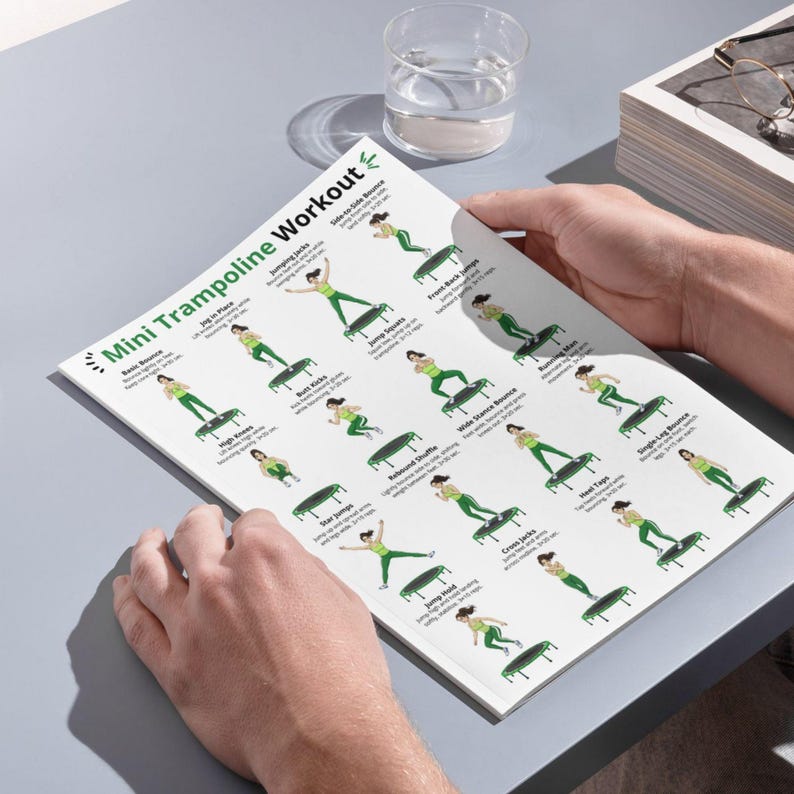 Mini Trampoline Workout Poster, Rebounder Exercise Chart for Home ...