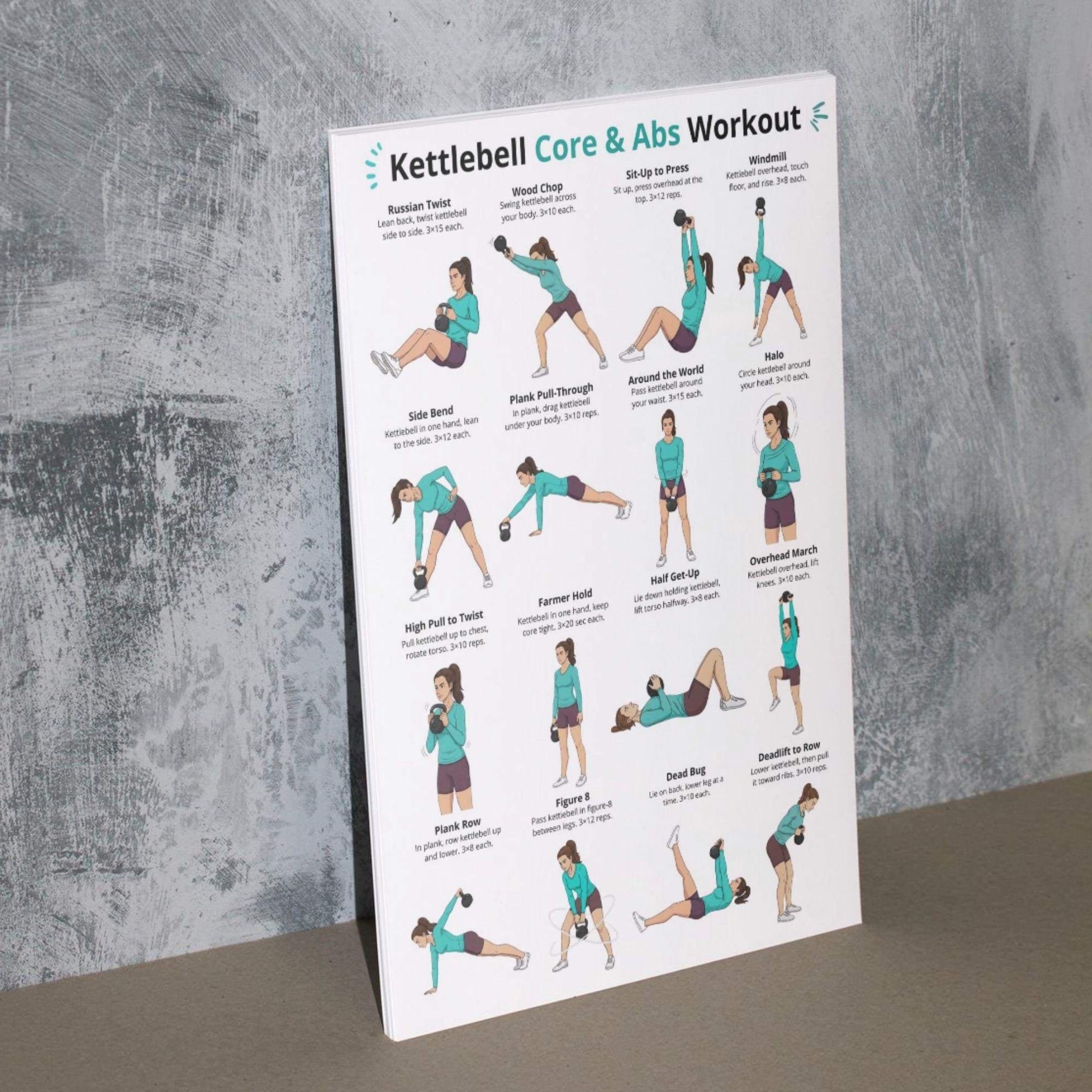Kettlebell Core and Abs Workout Chart, Printable Abdominal and Oblique ...