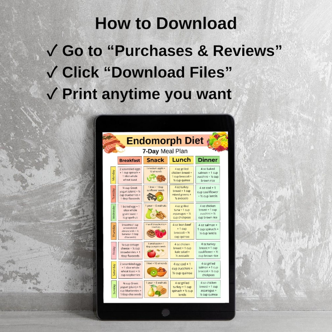 Endomorph 7-day Meal Plan Printable, 7 Day Endomorph Meal Ideas ...
