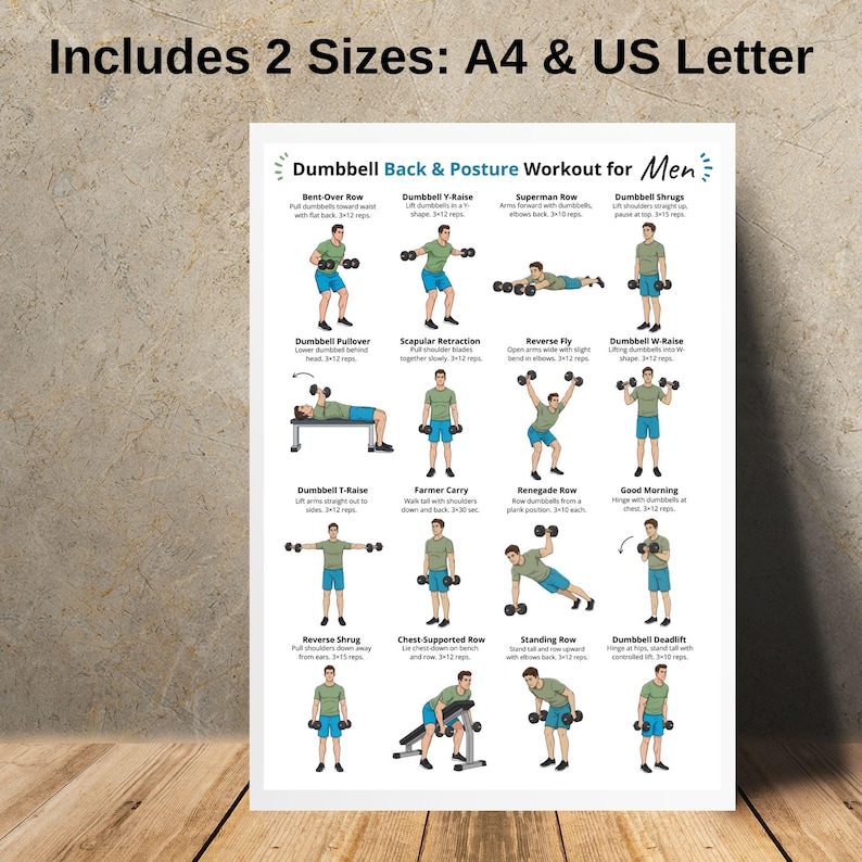 Dumbbell Back & Posture Workout for Men Printable, Upper Back Exercise ...