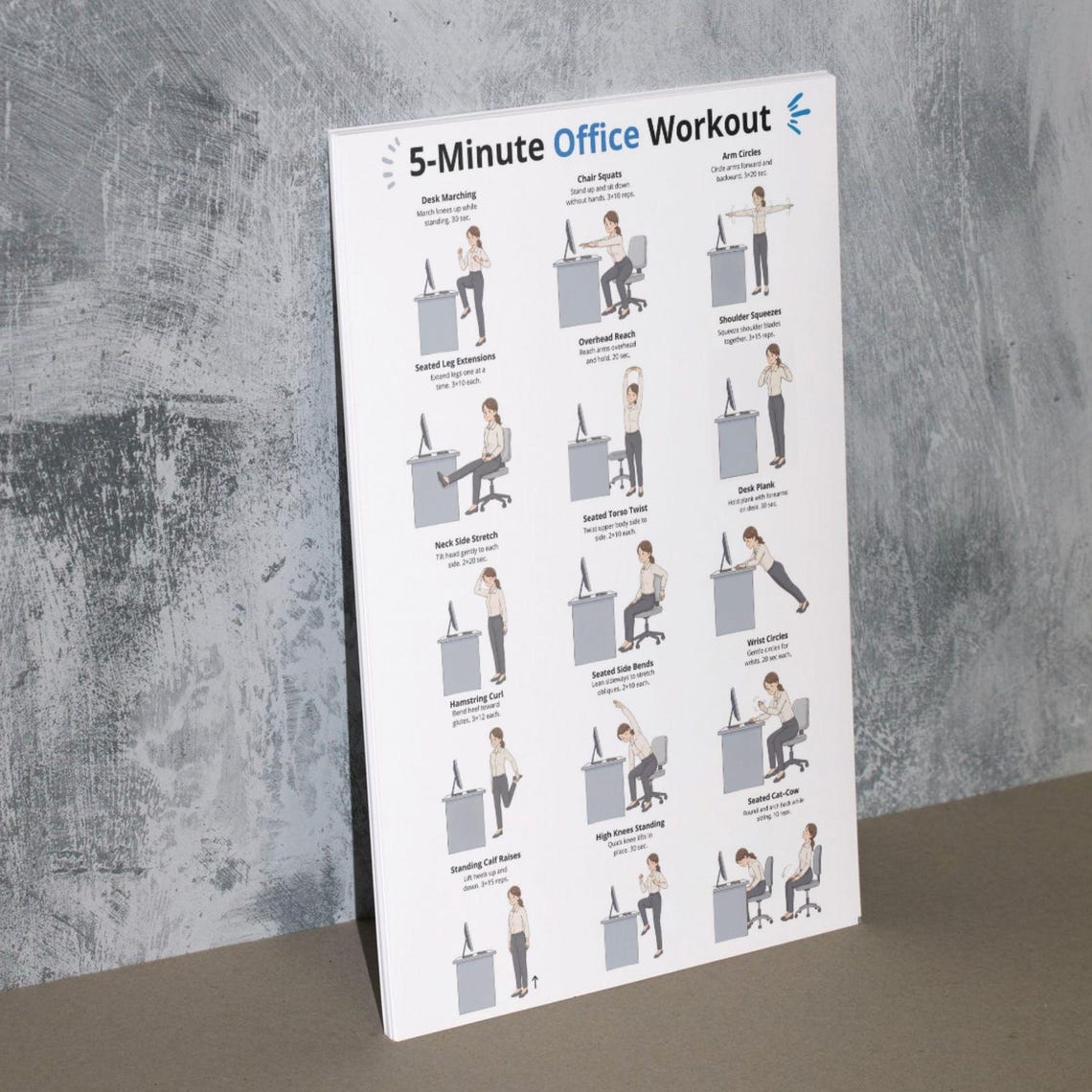 5 Minute Office Workout Printable, Chair Exercises at Work, Desk ...