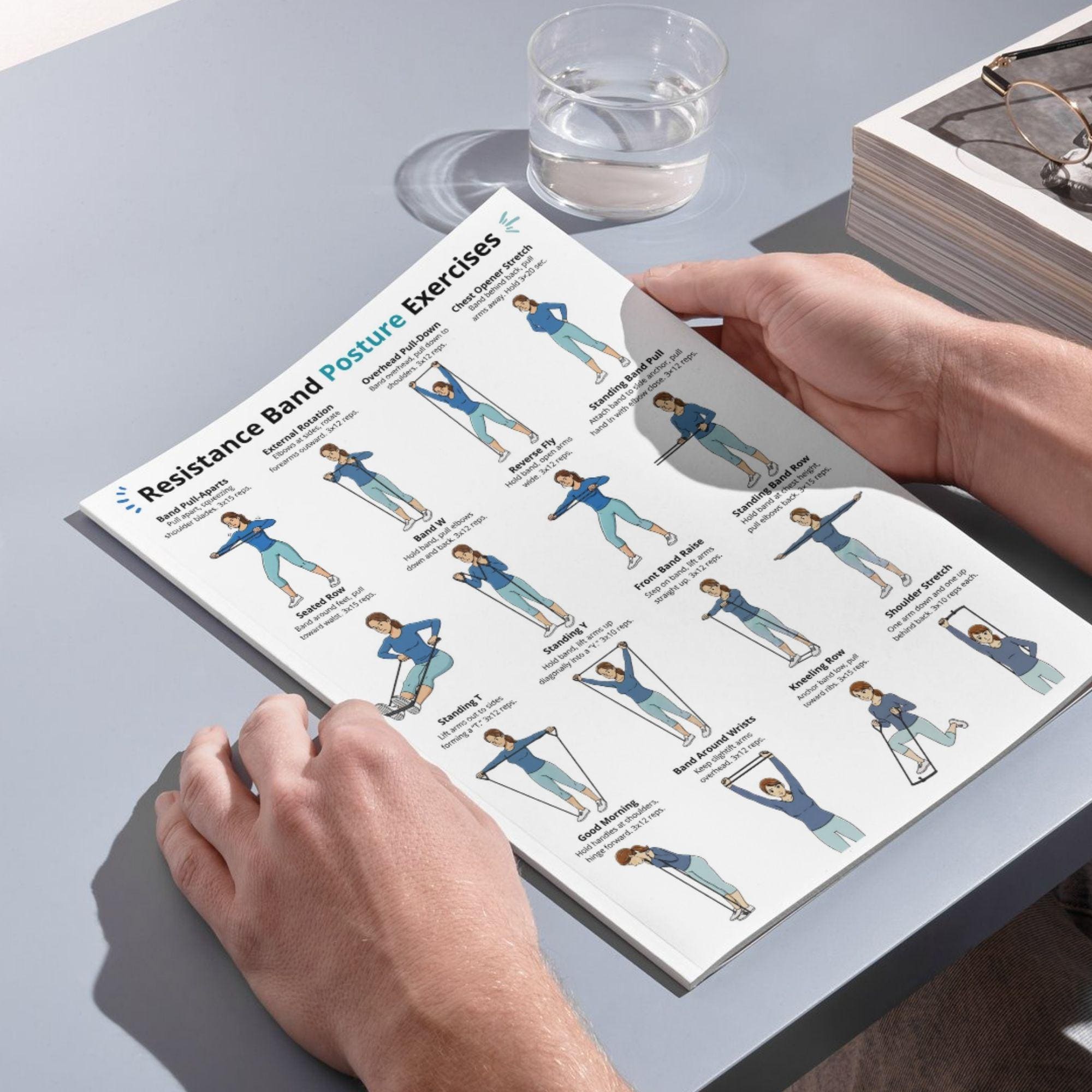 Resistance Band Posture Exercises Poster, Back & Shoulder Stretch Chart ...