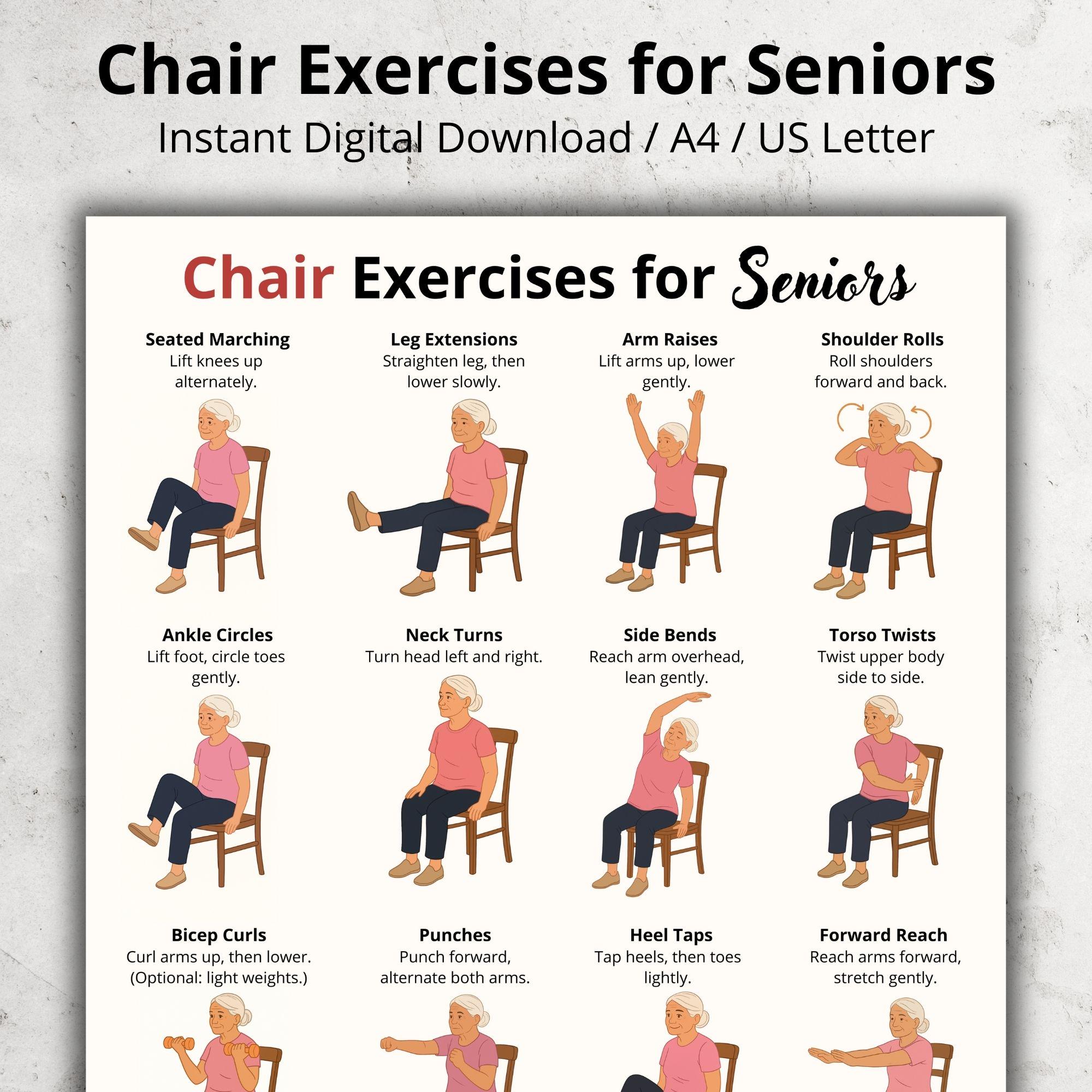 Chair Exercises for Seniors, Seated Exercise Chart PDF, Seated Workout ...