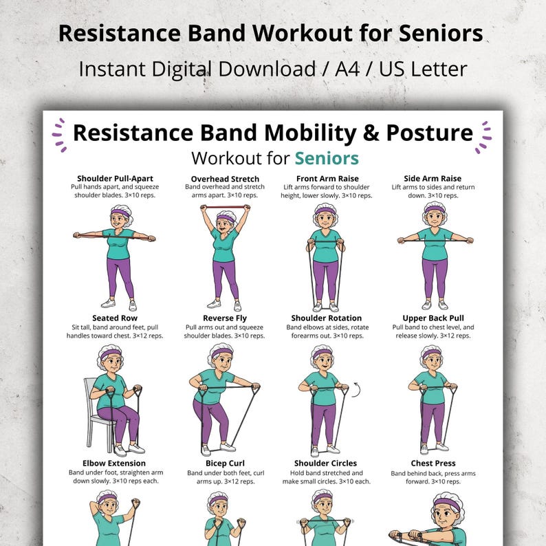 Resistance Band Mobility & Posture Exercises for Seniors Printable ...