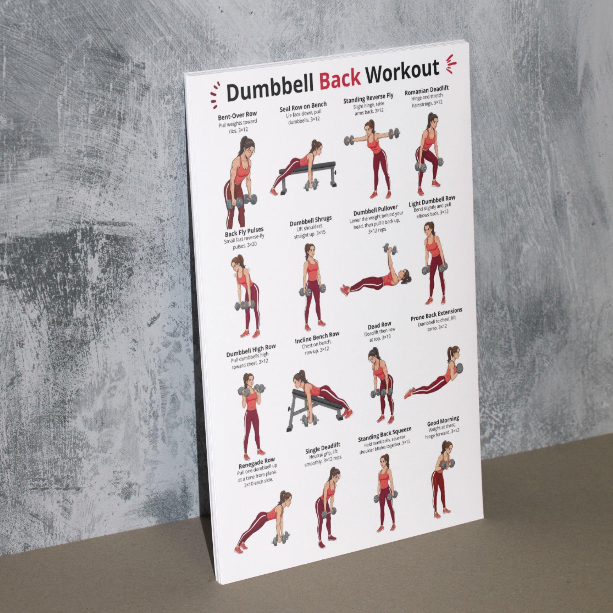 Dumbbell Back Workout Poster, Back Exercises Printable Chart, Upper ...