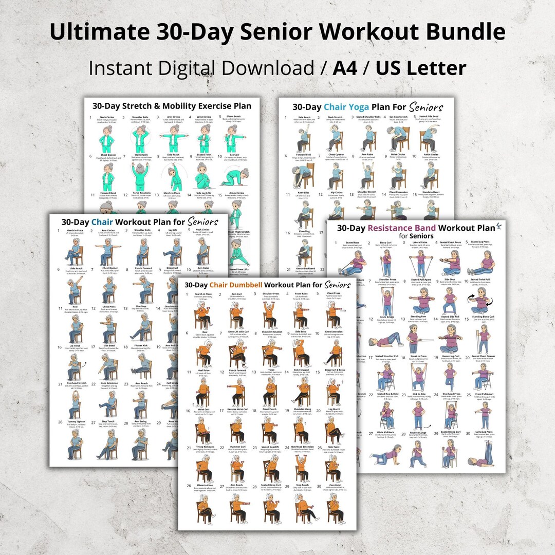 Ultimate 30 Day Senior Workout Printable PDF, Full Body Chair Workout ...