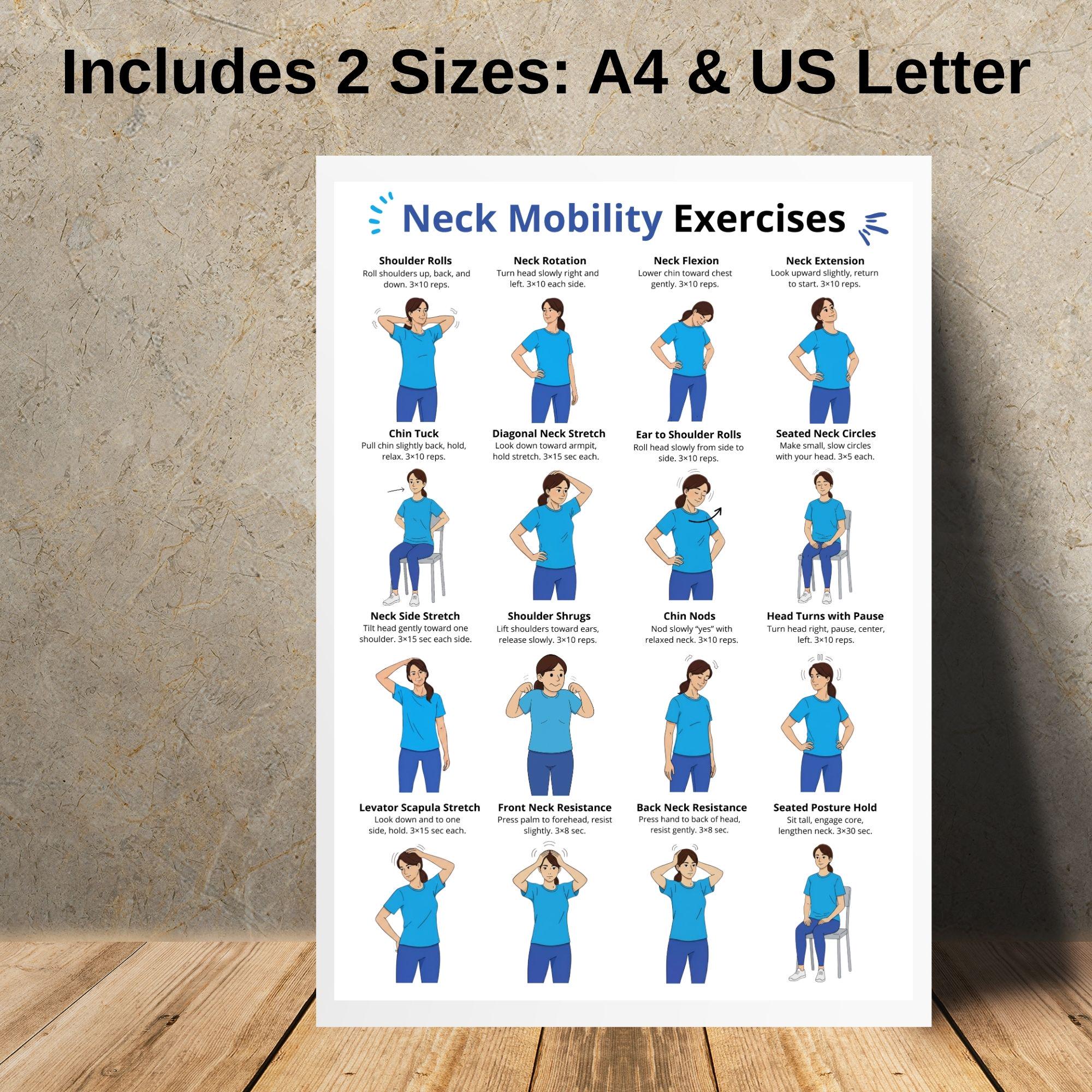 Neck and Shoulder Stretch Chart for Seniors & Desk Workers | Gentle ...