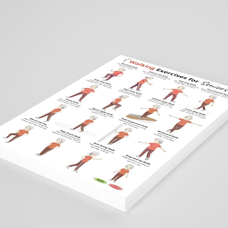 Walking Exercises for Seniors Printable Chart, Indoor Low Impact Home ...