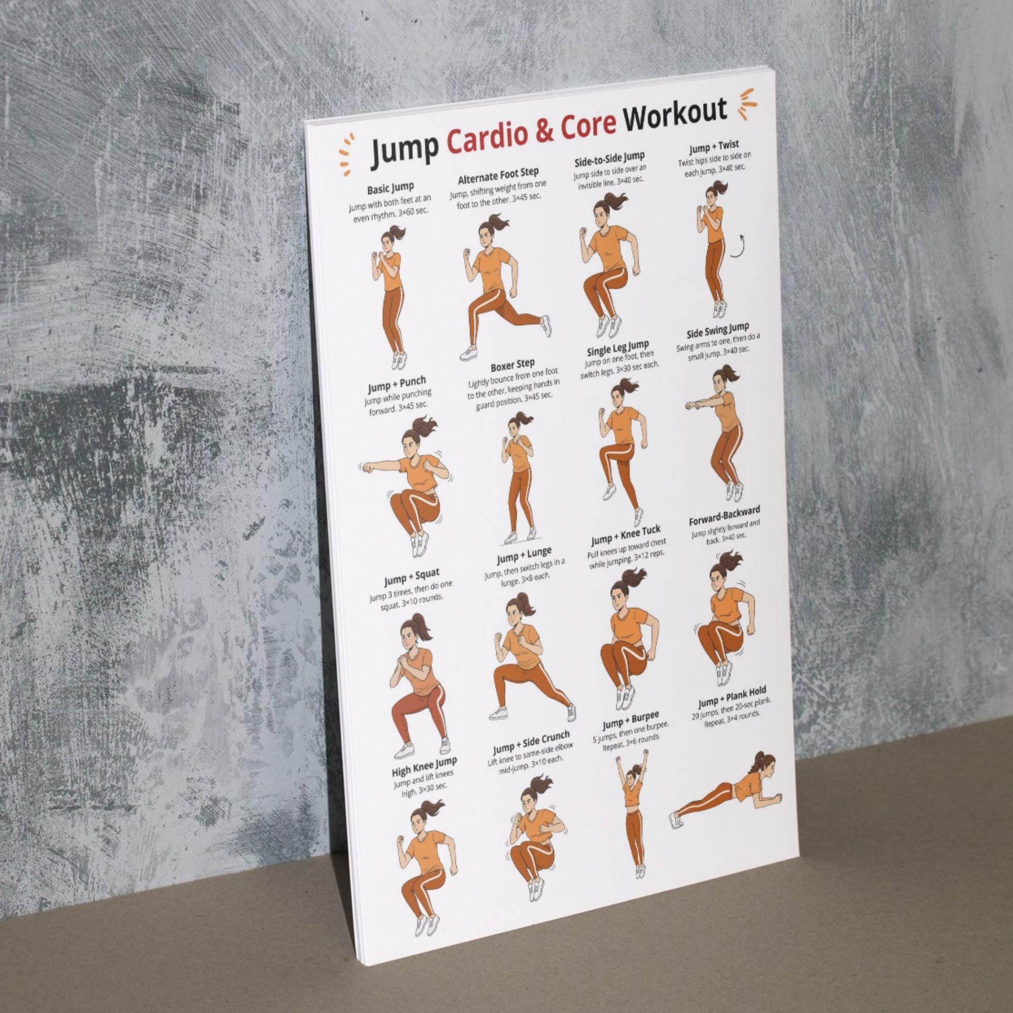 Jump Cardio and Core Workout Chart, Printable Jump Exercises Poster ...