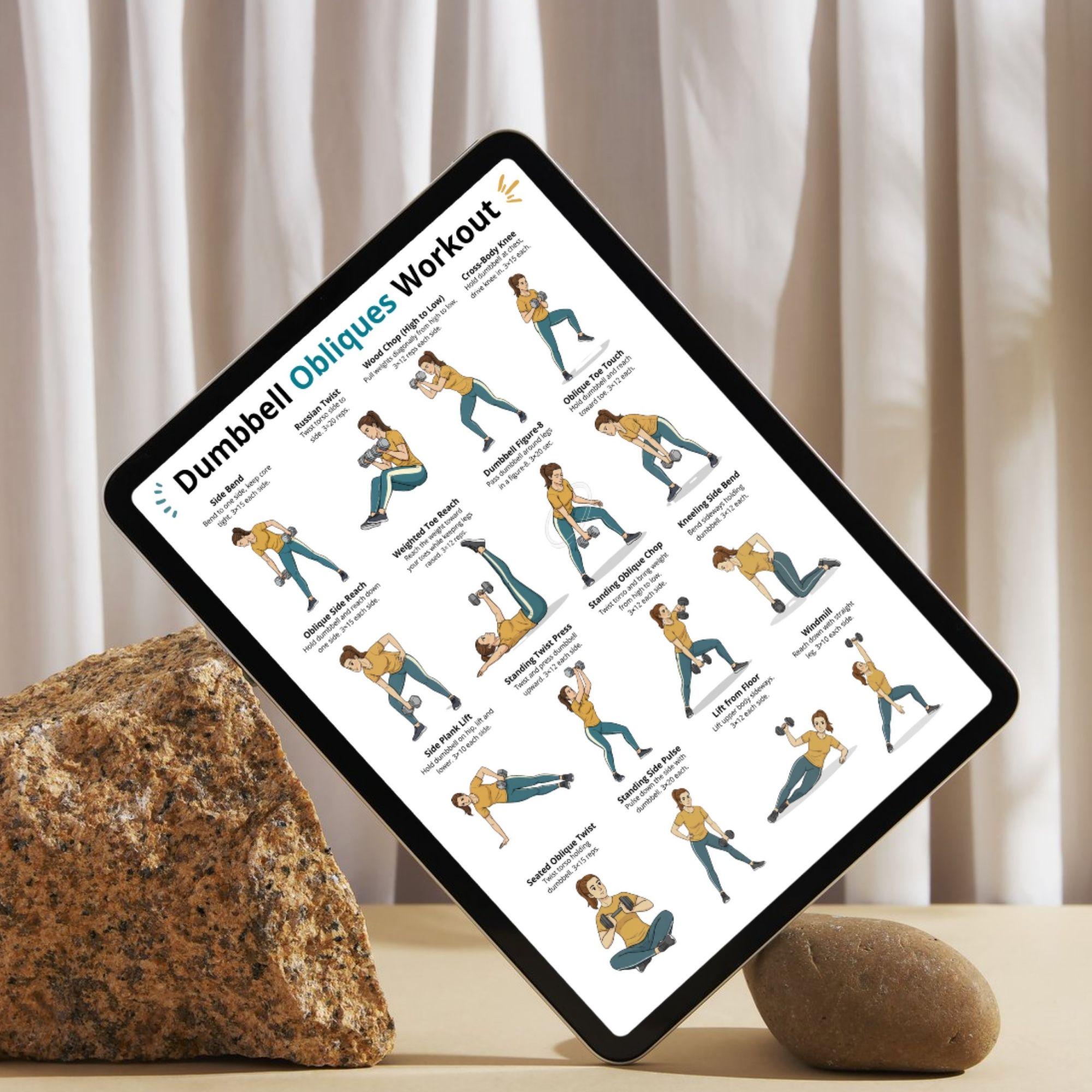 Dumbbell Obliques Workout Poster, Dumbbell Core Exercises Printable ...