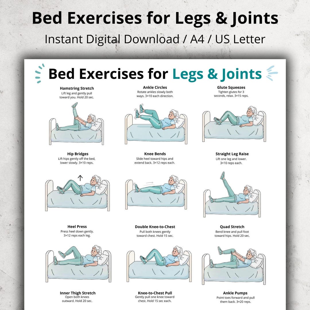 Bed Exercises for Legs & Joints Printable, Senior Bed Routine Chart ...