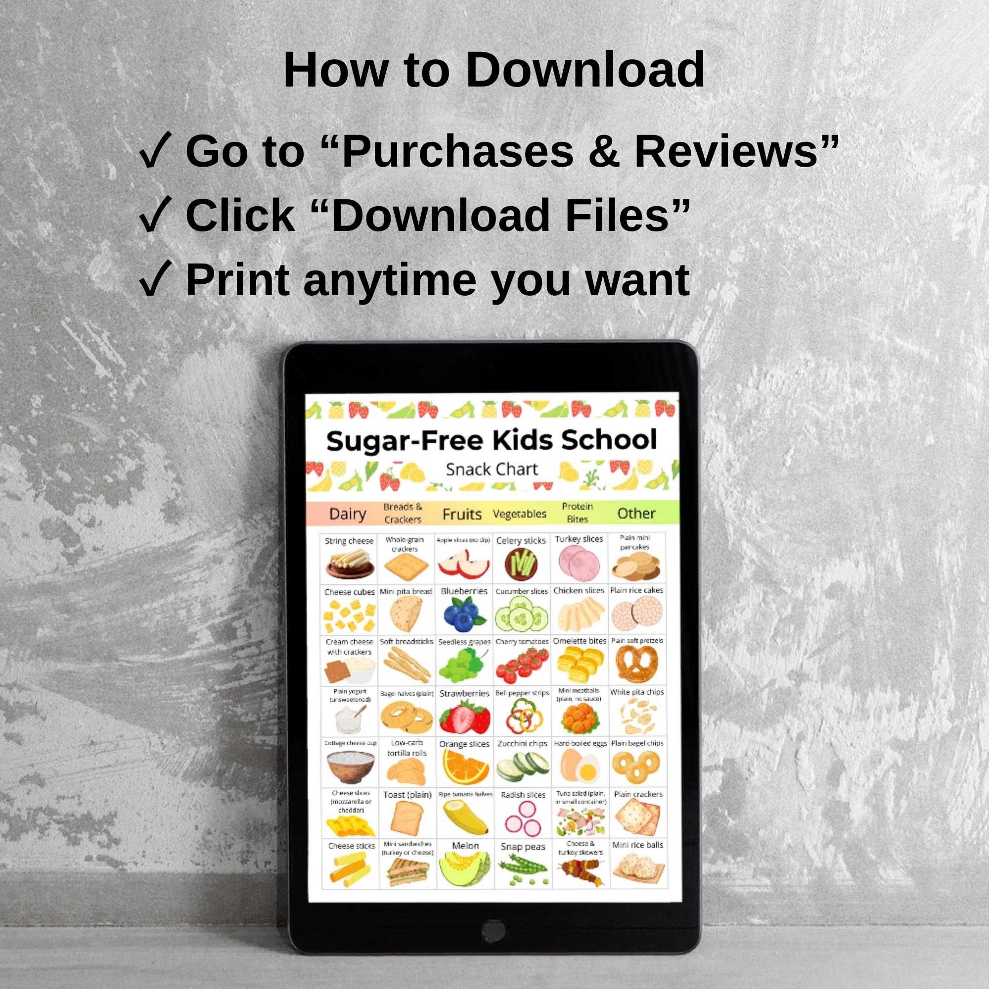 Sugar Free Kids School Snack Chart PDF, Low Sugar Quick Snacks Ideas ...